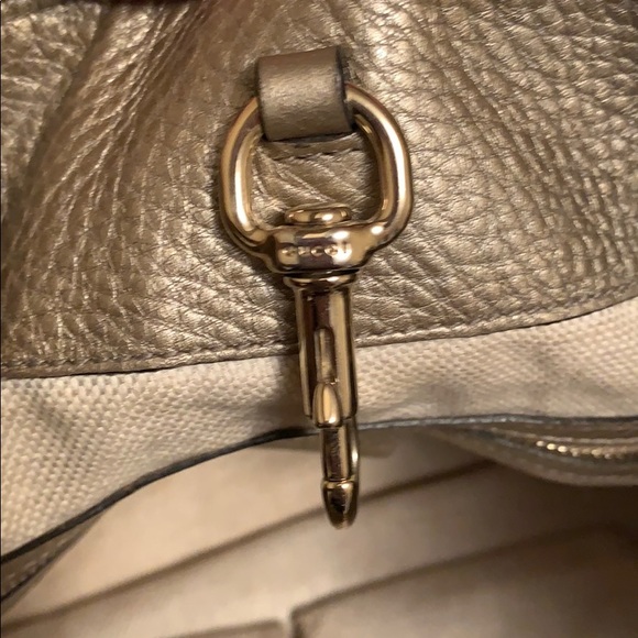 Gucci | Bags | Gucci Soho Metallic Chain Medium Tote Gold Beige | Poshmark